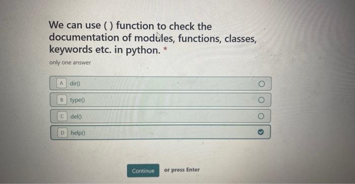 Solved We can use () function to check the documentation of | Chegg.com