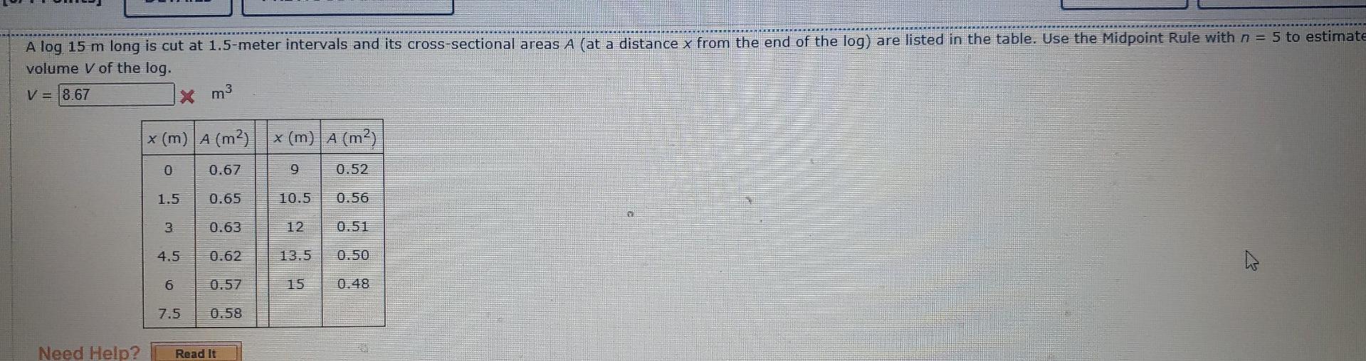 Solved A log 15 m long is cut at 1.5-meter intervals and its | Chegg.com