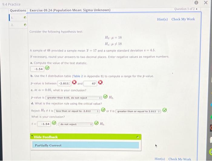 Solved Hint(s) Check My Wc Consider the following hypothesis | Chegg.com