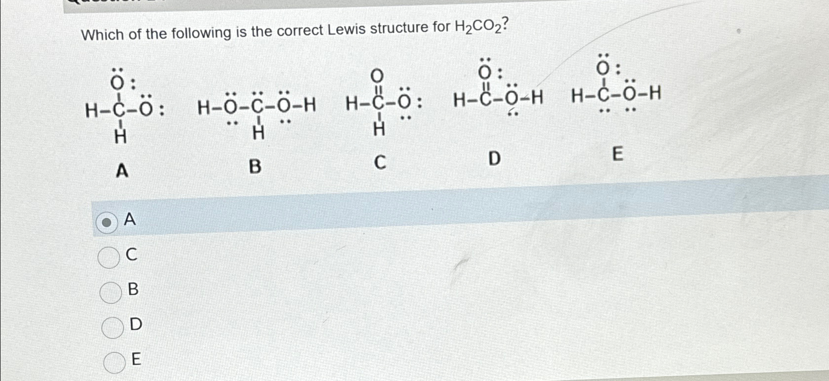 Solved Which of the following is the correct Lewis structure | Chegg.com