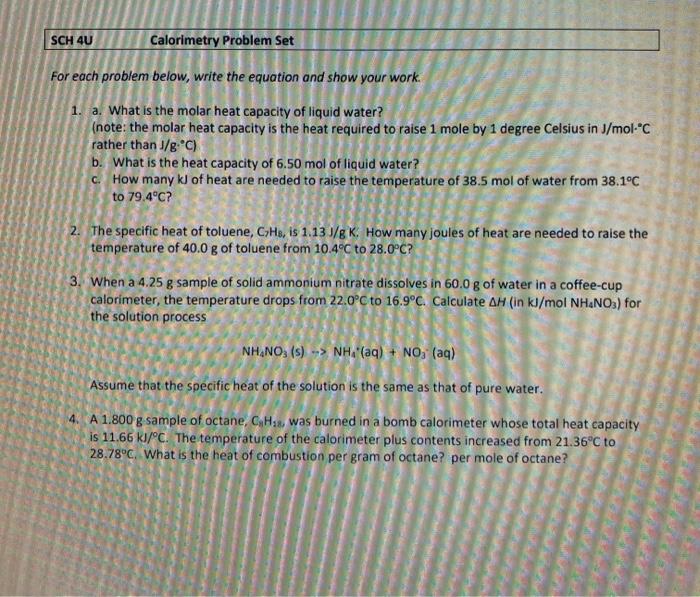 Solved For each problem below, write the equation and show | Chegg.com