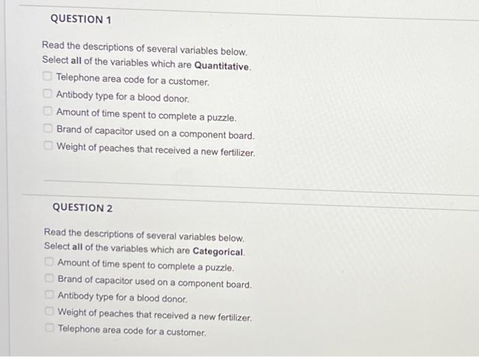 Read the descriptions of several variables below. | Chegg.com