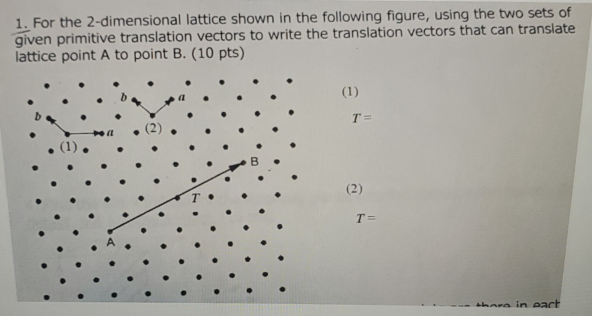 Solved For the 2-dimensional lattice shown in the following | Chegg.com