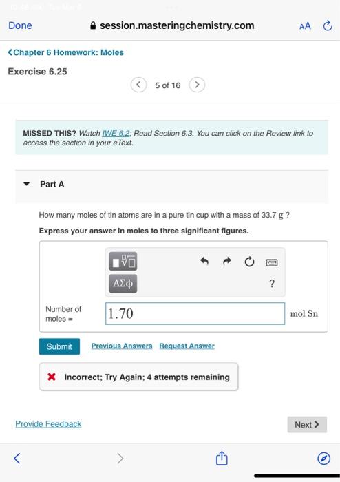 Solved Done session.masteringchemistry.com AA C MISSED | Chegg.com