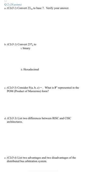 Solved Q1 (20 points) Select the best answer. 1. (CLO I) In | Chegg.com