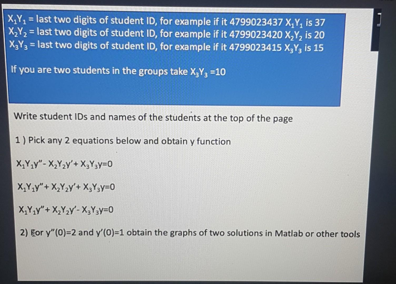 Solved X1Y1= last two digits of student ID, for example if | Chegg.com