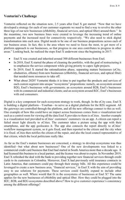 Enel X: Driving Digital Transformation in the Energy | Chegg.com