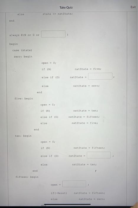 Solved Question 6 Fill In The Blanks For The Verilog Hdl