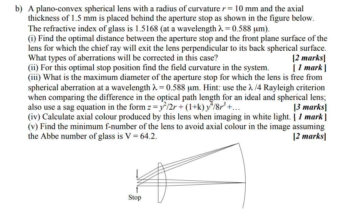 Solved b) ﻿A plano-convex spherical lens with a radius of | Chegg.com