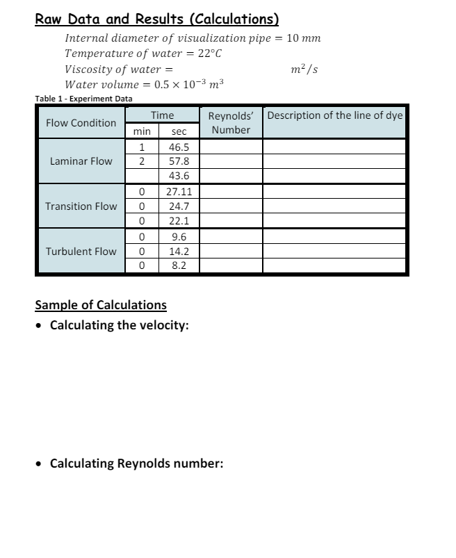 Solved Raw Data and Results (Calculations)Internal diameter | Chegg.com