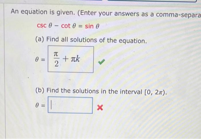 Solved An equation is given. (Enter your answers as a | Chegg.com