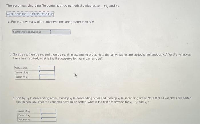 Solved The accompanying data file contains three numerical | Chegg.com