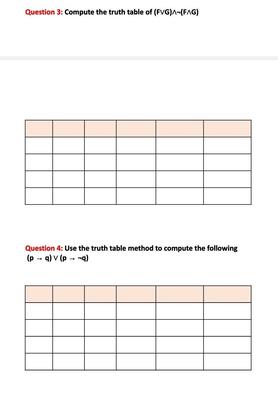 Solved Question 3: Compute the truth table of (F∨G)∧¬(F∧G) | Chegg.com