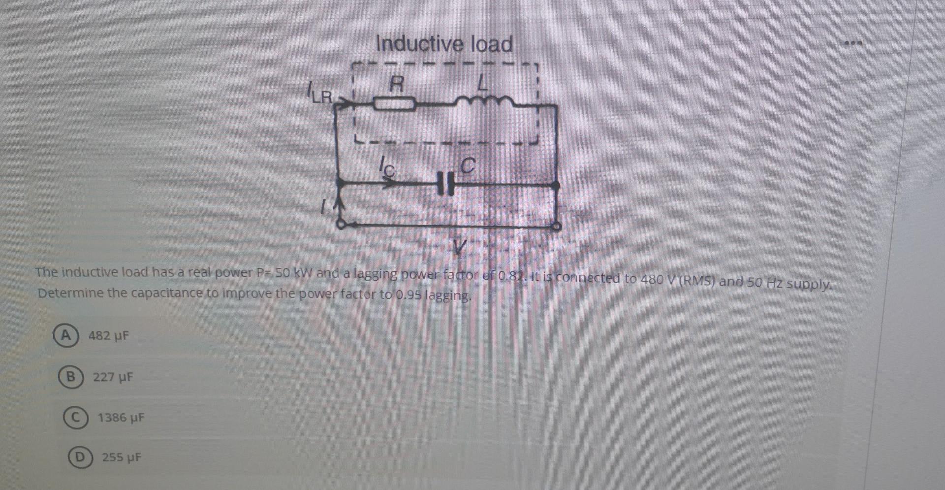 Solved The inductive load has a real power P=50 kW and a | Chegg.com
