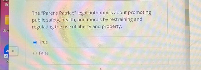 Solved The "Parens Patriae" legal authority is about | Chegg.com