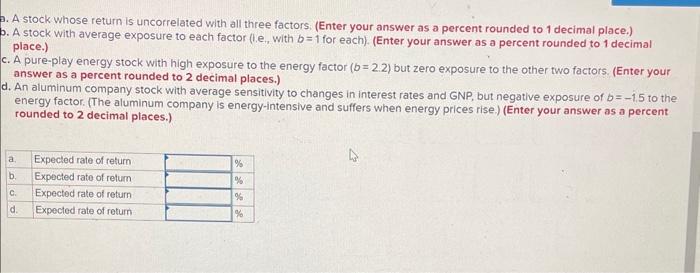 Solved Consider a three-factor APT model. The factors and | Chegg.com