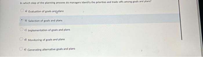 Solved In which step of the planning process do managers | Chegg.com
