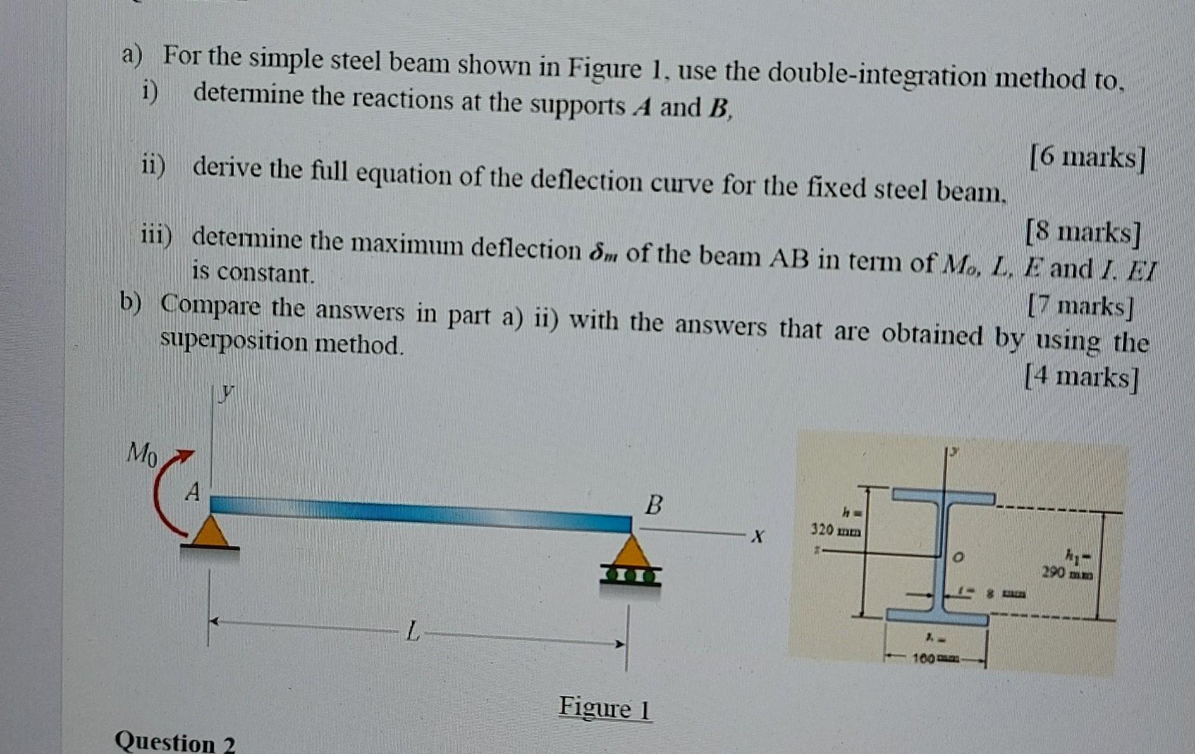 Solved a) For the simple steel beam shown in Figure 1, use | Chegg.com