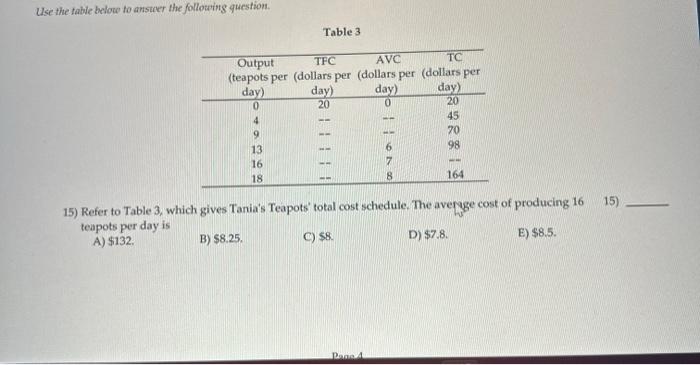 Solved Use the table below to anstoer the following | Chegg.com