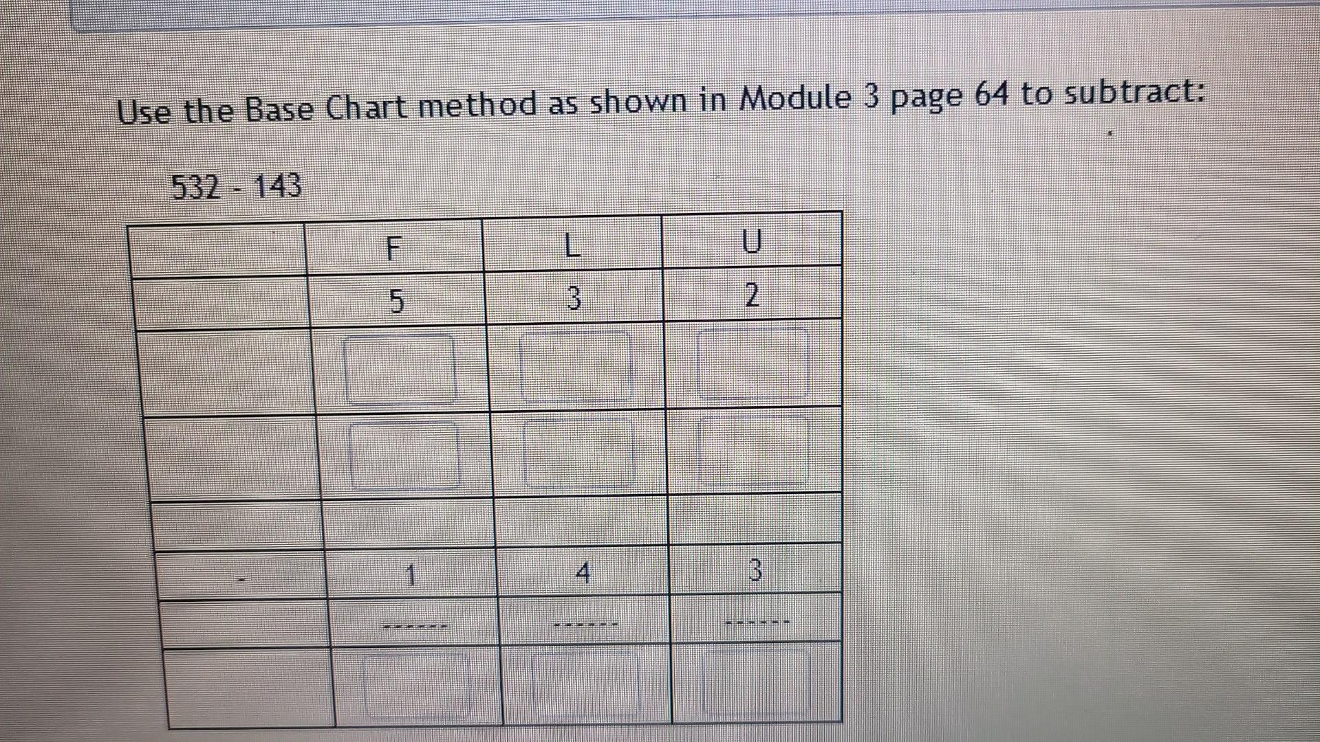 Use the Base Chart method as shown in Module 3 page | Chegg.com