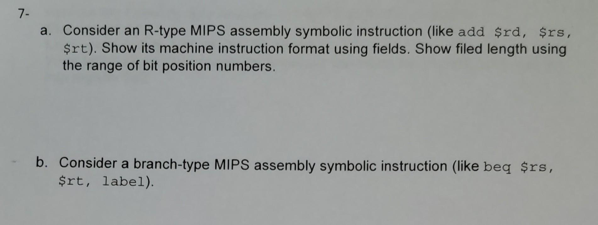 a. Consider an R-type MIPS assembly symbolic | Chegg.com