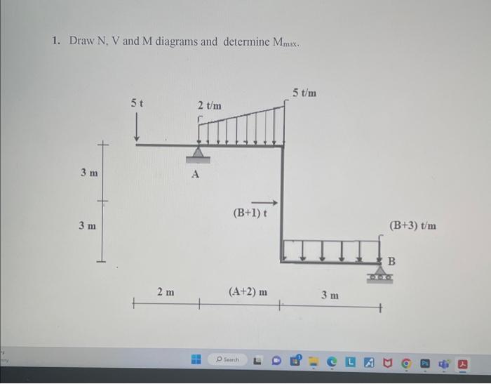 Solved 1. Draw N,V and M diagrams and determine Mmax. | Chegg.com