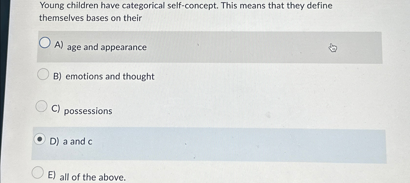 Solved Young children have categorical self-concept. This | Chegg.com
