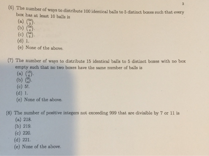Solved (1) The number of ways to distribute 100 identical | Chegg.com