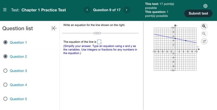 Solved Question list Question 1 The equation of the line is | Chegg.com