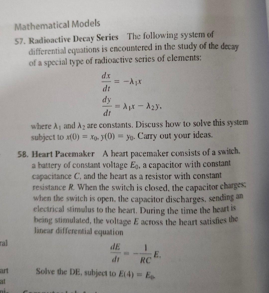 Solved Mathematical Models 57. Radioactive Decay Series The | Chegg.com