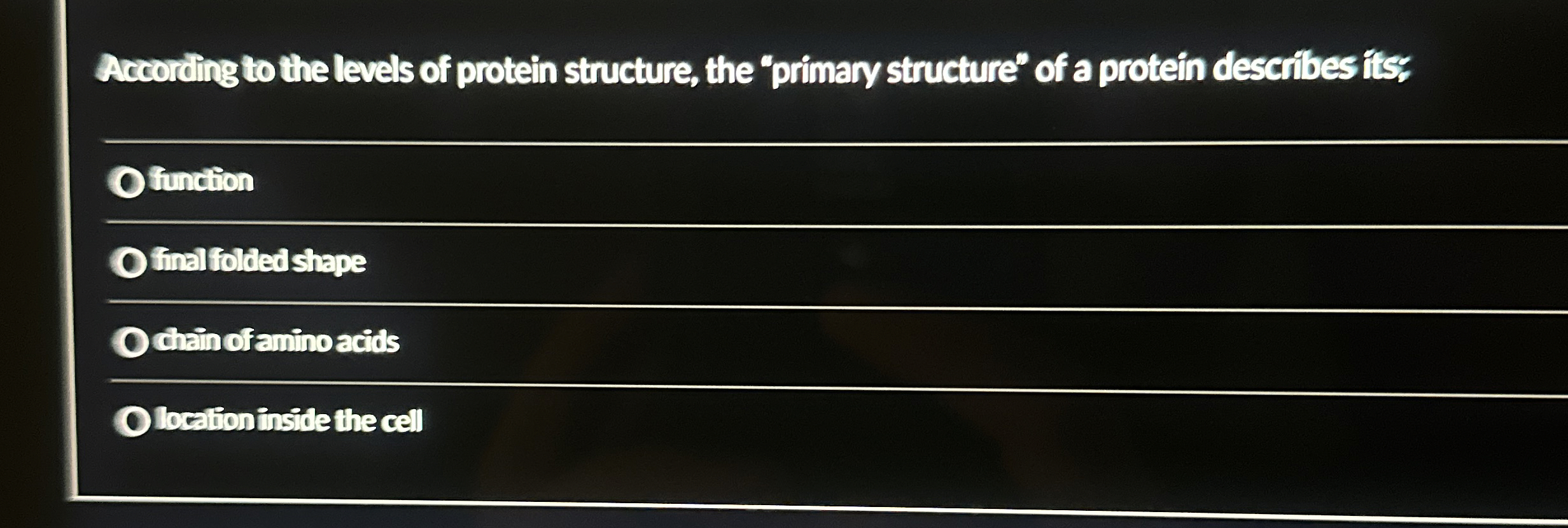 Solved According to the levels of protein structure, the | Chegg.com