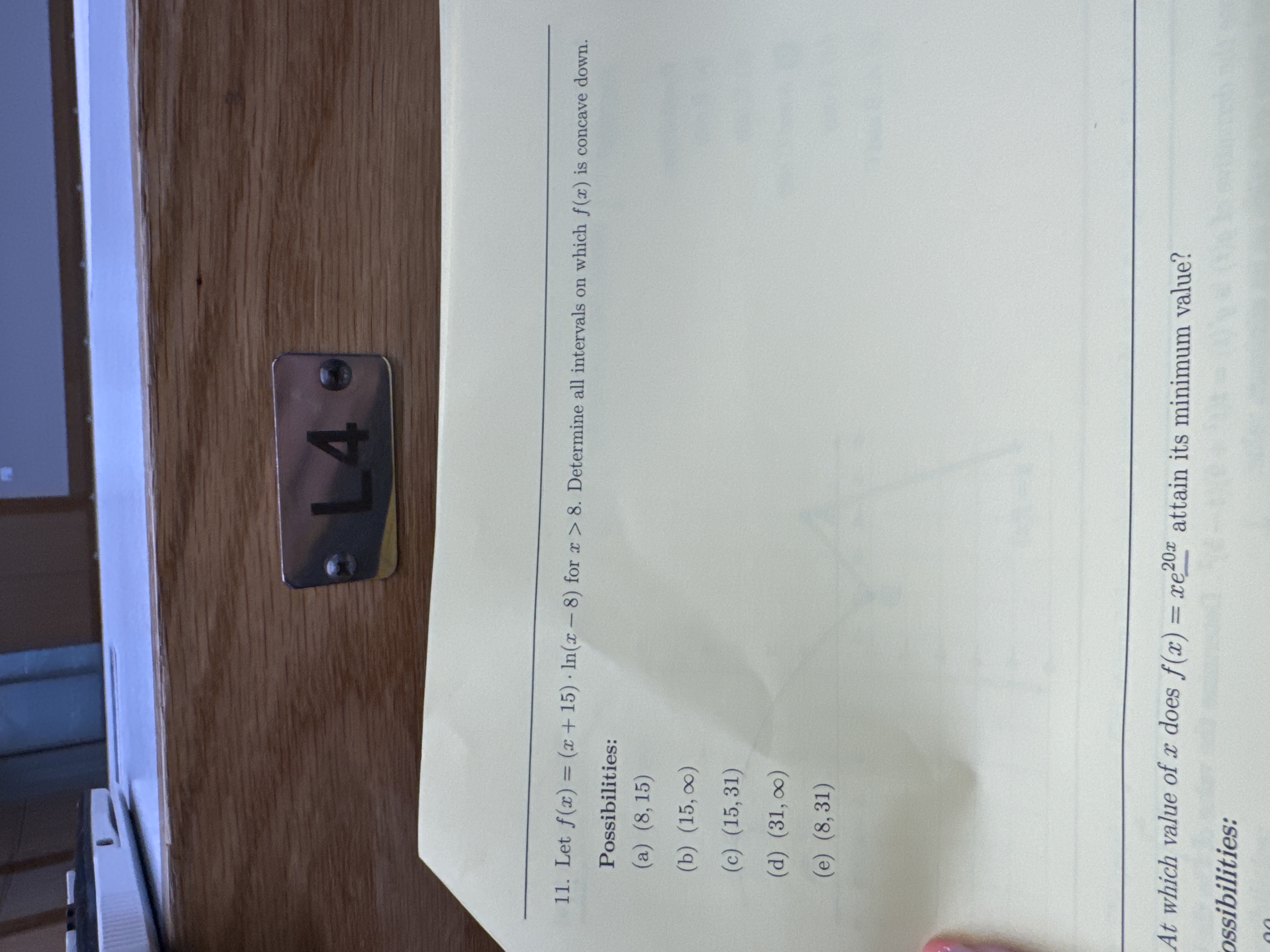 Solved At which value of x ﻿does f(x)=xe20x ﻿attain its | Chegg.com