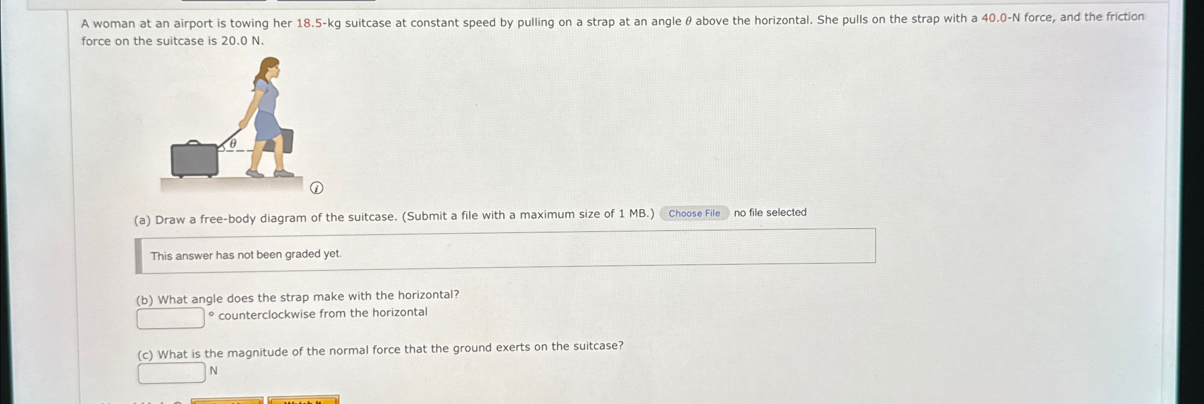 Solved A woman at an airport is towing her 18.5-kg ﻿suitcase | Chegg.com
