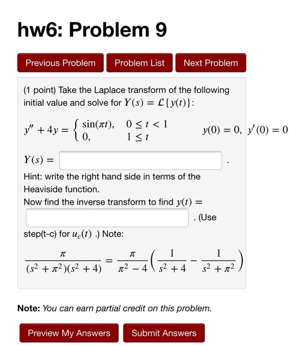 Solved hw6: Problem 9 Previous Problem Problem List Next | Chegg.com