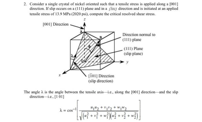 Solved 2. Consider a single crystal of nickel oriented such | Chegg.com