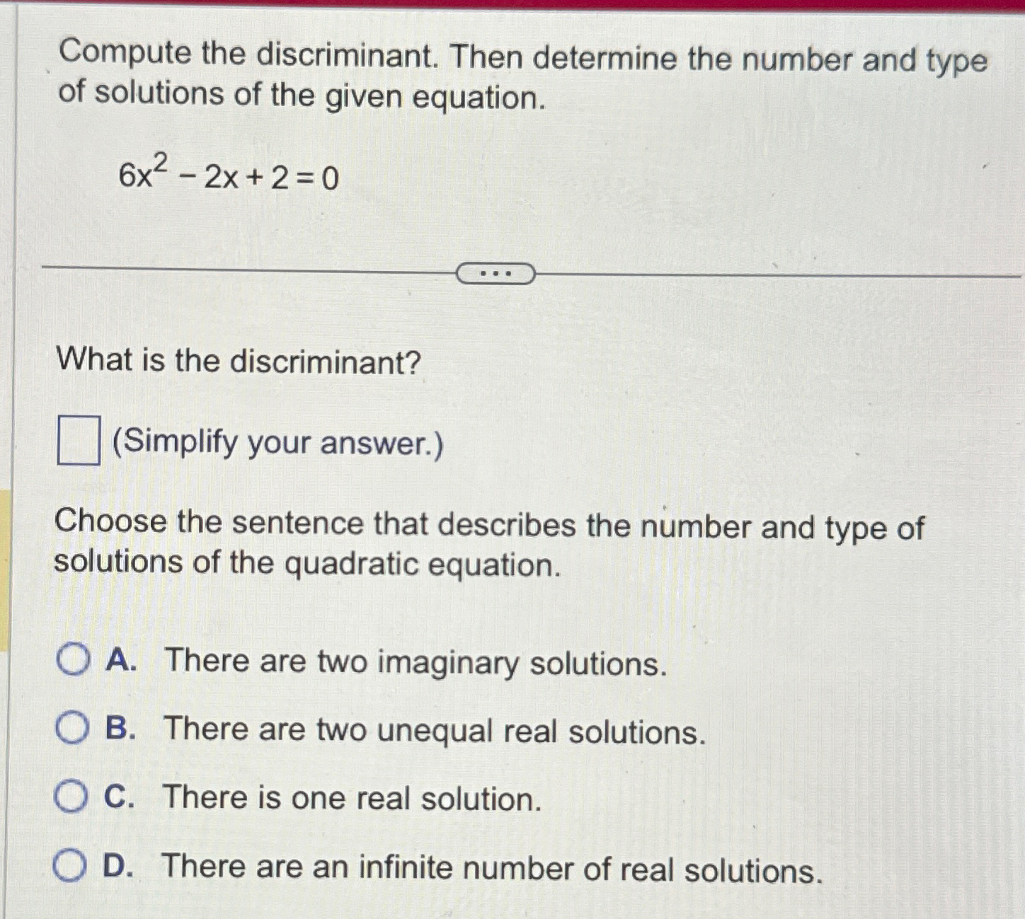Solved Compute the discriminant. Then determine the number | Chegg.com