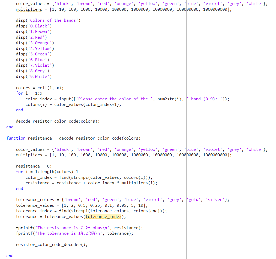 Solved This MatLab code needs to find the resistance of a | Chegg.com