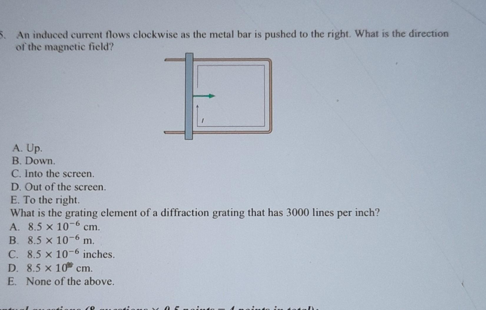 Solved An induced current flows clockwise as the metal bar | Chegg.com