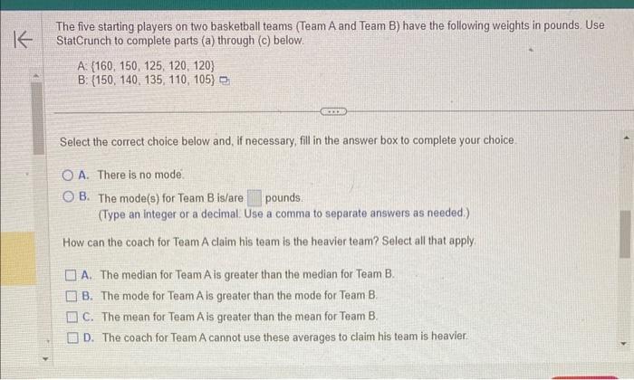 Solved The five starting players on two basketball teams | Chegg.com