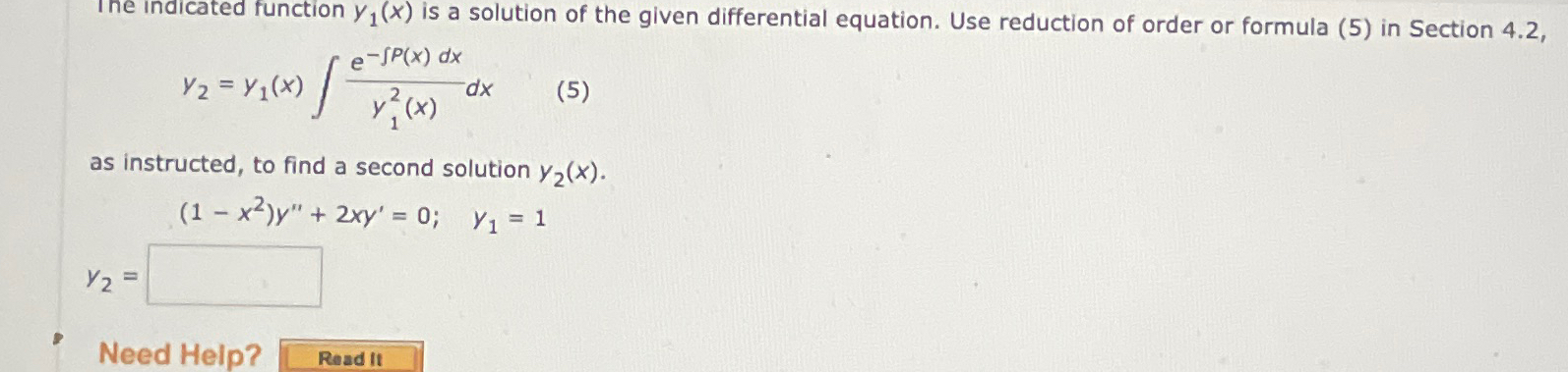 Solved Ine indicated function y1(x) ﻿is a solution of the | Chegg.com