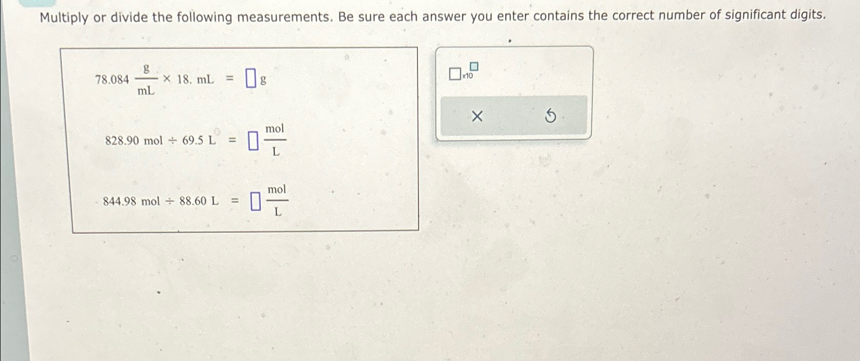 Solved Multiply or divide the following measurements. Be | Chegg.com