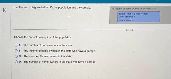 Solved Use the Venn diagram to identify the population and | Chegg.com