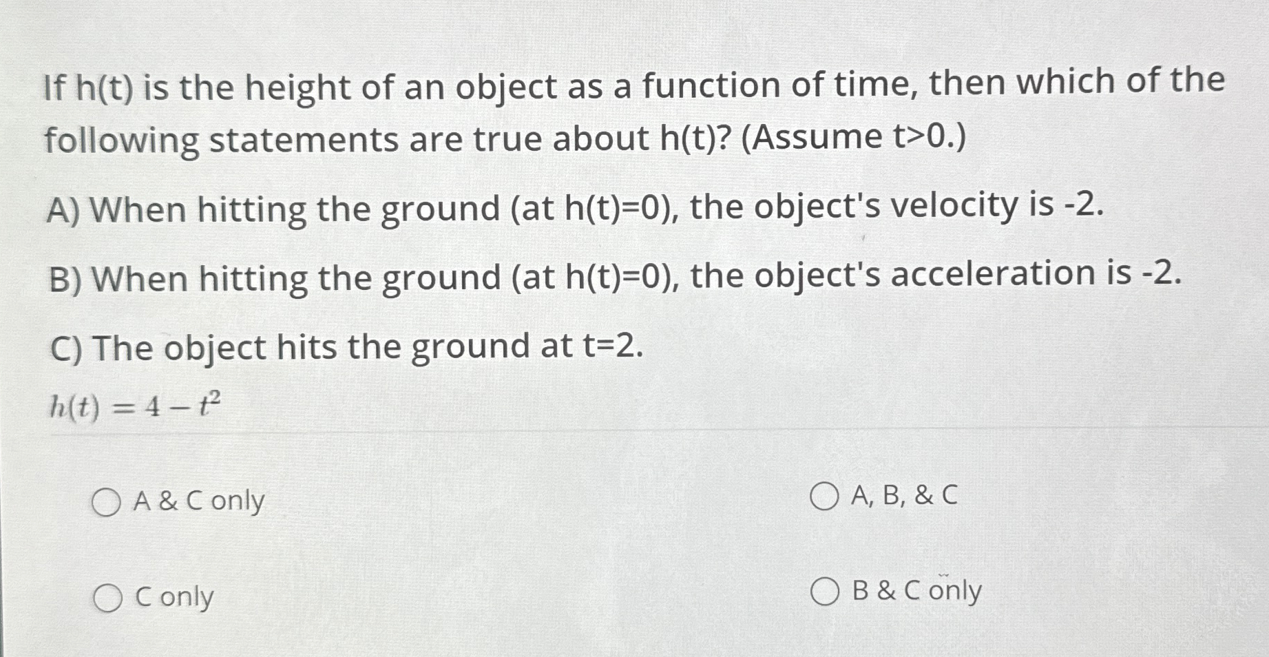 Solved If h(t) ﻿is the height of an object as a function of | Chegg.com