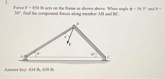 Solved Force F=850lb acts on the frame as shown above. When | Chegg.com