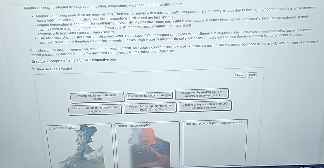 Solved Magma viscosity is affected by magma composition, | Chegg.com