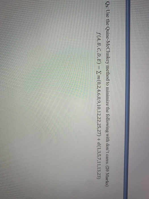 Solved Q9: Use the Quine-McCluskey method to minimize the | Chegg.com