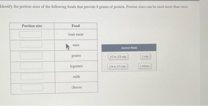 Solved Identify the portion sizes of the following foods | Chegg.com