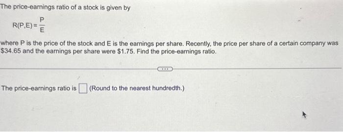 Solved The price-earnings ratio of a stock is given by | Chegg.com