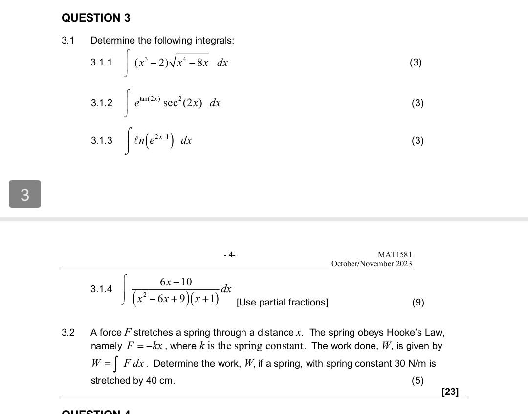 Solved 1 Determine the following integrals: 3.1.1 | Chegg.com