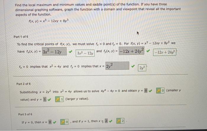 Solved Find the local maximum and minimum values and saddle | Chegg.com